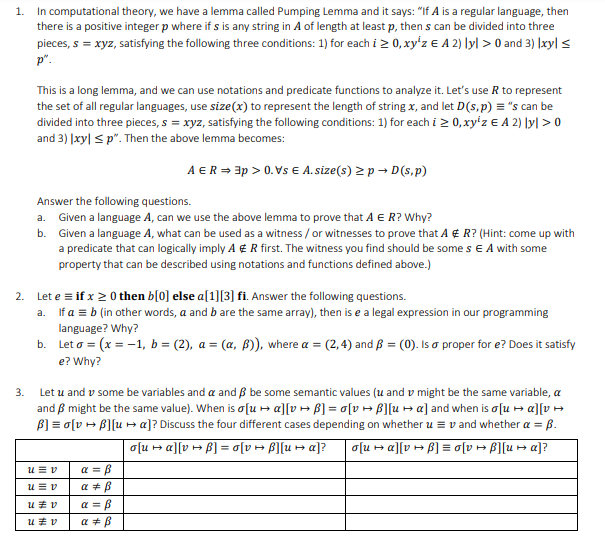 Solved 1. In computational theory, we have a lemma called | Chegg.com