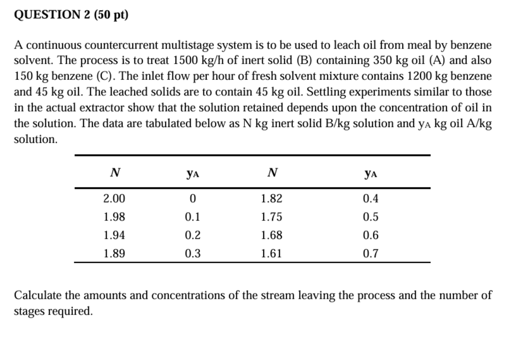 Solved QUESTION 2 (50 ﻿pt) ﻿A continuous countercurrent | Chegg.com