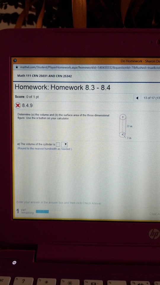 Solved Do Homework - Sharon DE math.com/Student/Player | Chegg.com