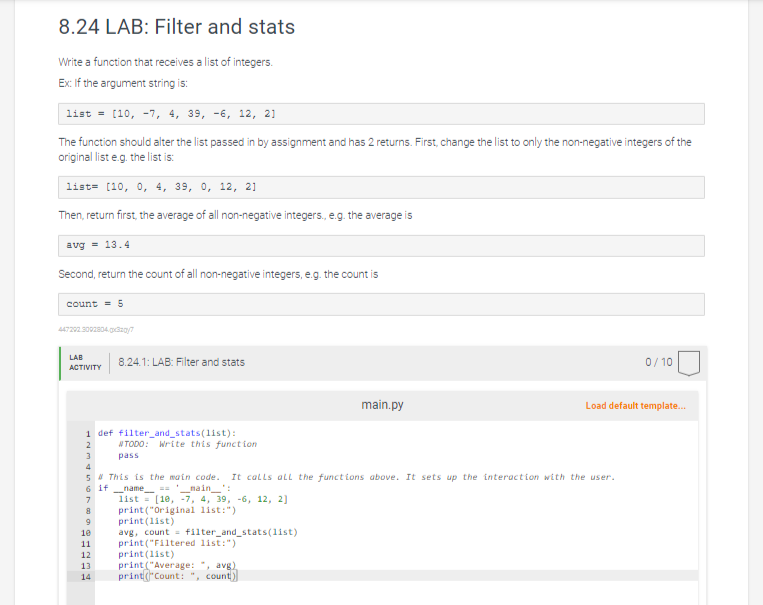 Solved 8.24 LAB: Filter and stats Write a function that | Chegg.com