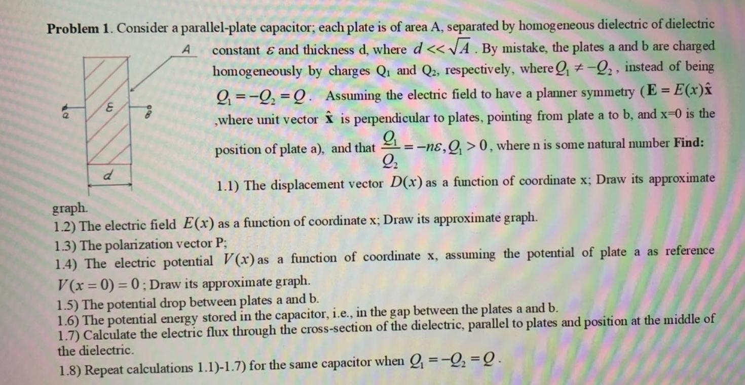 Solved Problem 1. Consider a parallel-plate capacitor; each | Chegg.com