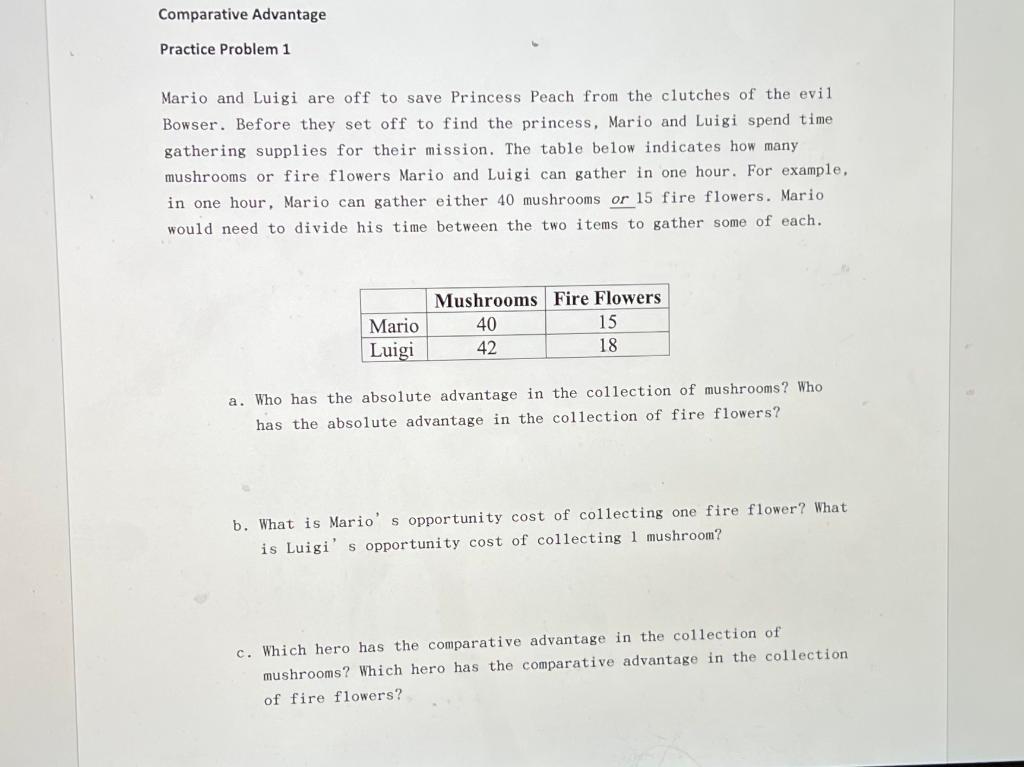 Solved Comparative Advantage Practice Problem 1 Mario and | Chegg.com