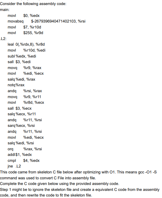 Solved Fill in the blanks translating the assembly (x86-64) | Chegg.com