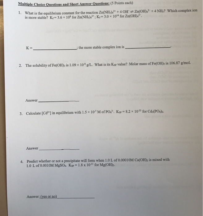 Solved Multiple Choice Questions and Short Answer Questions: | Chegg.com