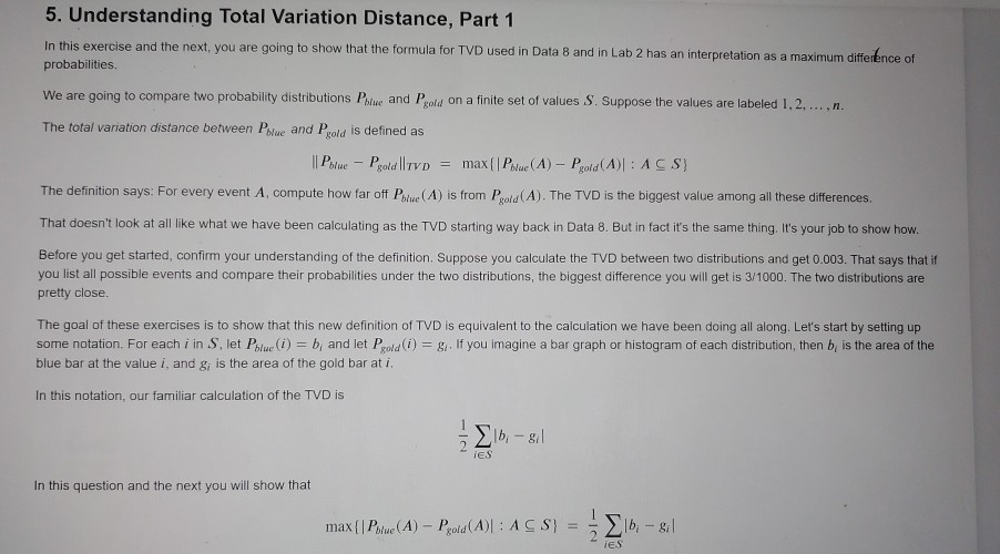 5. Understanding Total Variation Distance, Part 1 In | Chegg.com