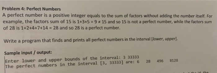 Solved Problem 4: Perfect Numbers A perfect number is a | Chegg.com
