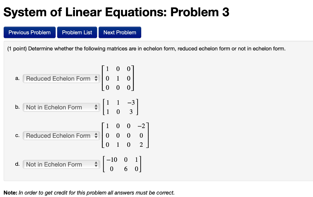 Solved System of Linear Equations: Problem 3 Previous | Chegg.com