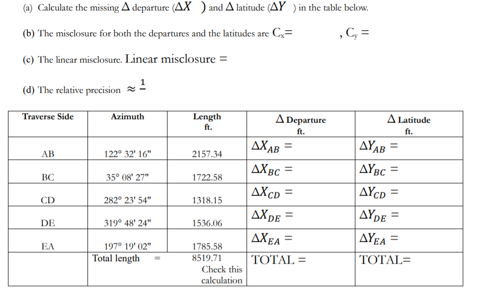 Solved (a) Calculate each length of the traverse sides, (b) | Chegg.com
