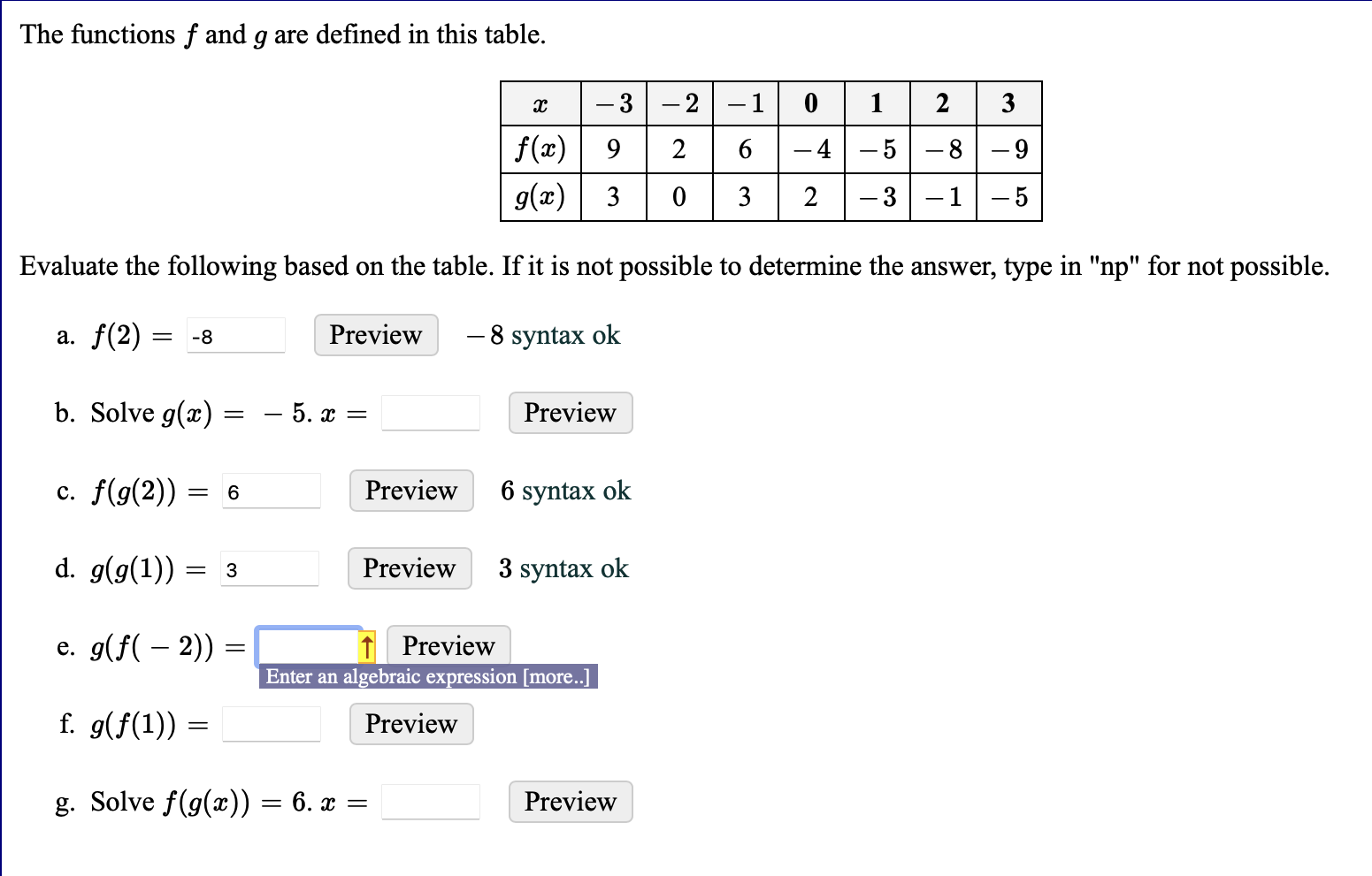 Solved The functions f and g are defined in this table. | Chegg.com