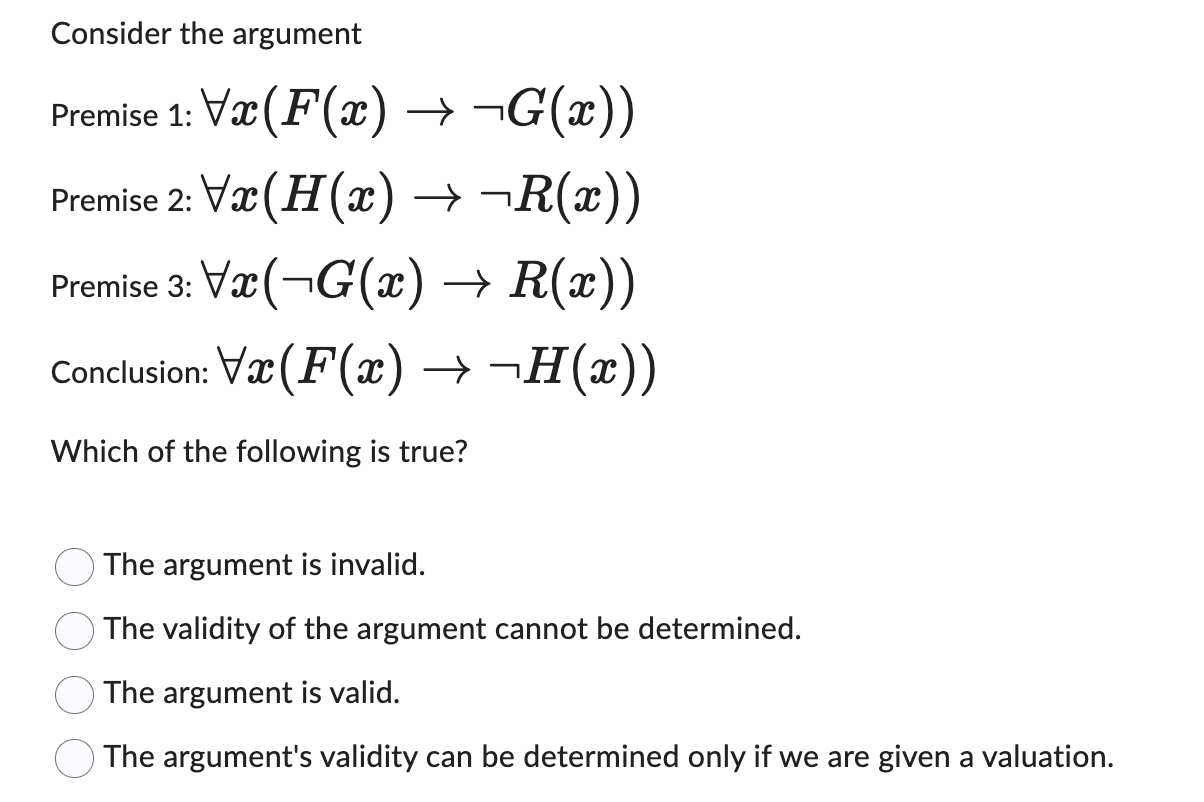 Solved Consider the argumentPremise 1: | Chegg.com