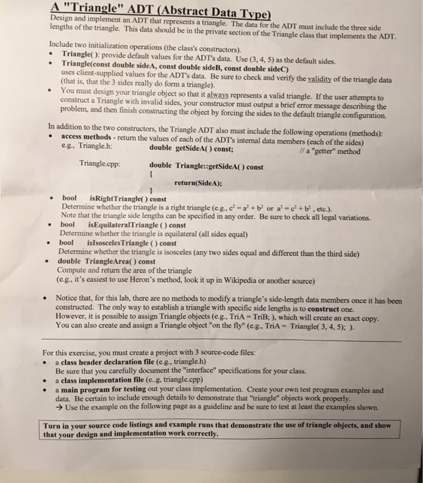 Solved A "Triangle" Data Type) Design and implement an ADT | Chegg.com