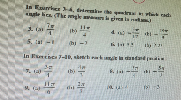 In Exercises 3-6, determine the quadrant in which | Chegg.com