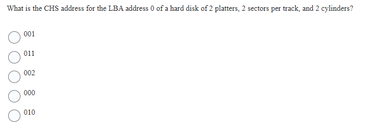 Solved What is the CHS address for the LBA address 0 of a | Chegg.com