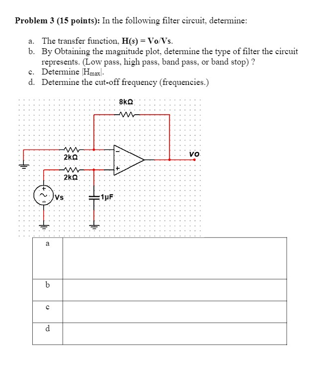 Solved Problem 3 (15 points): In the following filter | Chegg.com