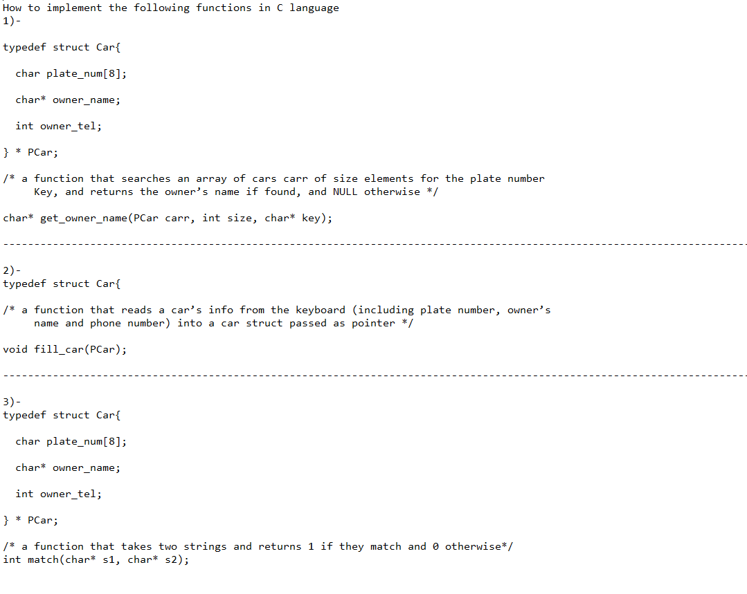 Solved How to implement the following functions in C | Chegg.com