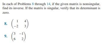 Solved In each of Problems through 14, if the given matrix | Chegg.com