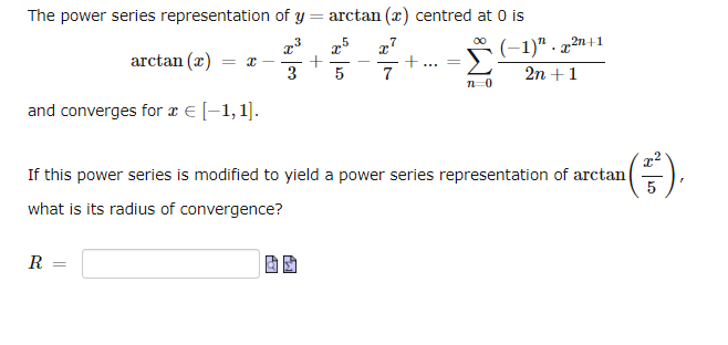 Solved The power series representation of y arctan (2) | Chegg.com