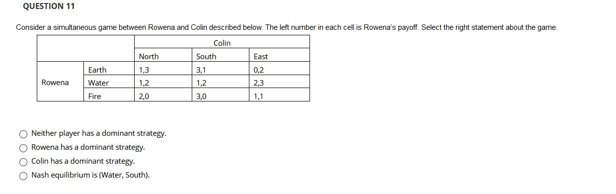 Solved QUESTION 11 Consider a simultaneous game between | Chegg.com