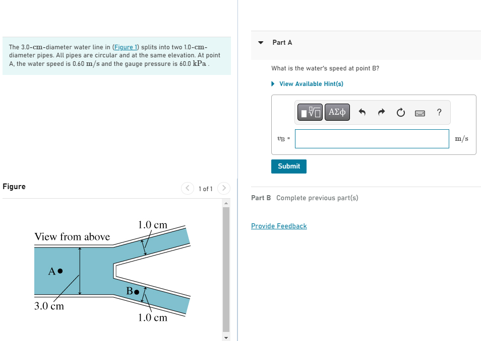 Solved The 3.0-cm-diameter water line in (Figure 1) splits | Chegg.com