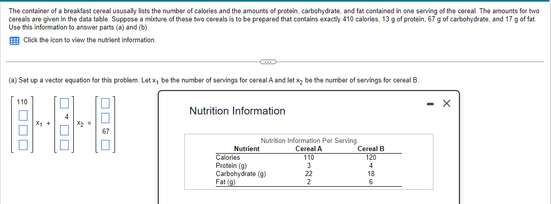 Solved The container of a breakfast cereal ususally lists | Chegg.com