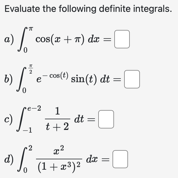 Evaluate the following definite integrals. a) | Chegg.com