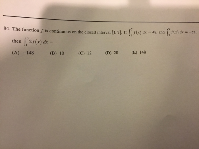 Solved 84. The function f is continuous on the closed | Chegg.com