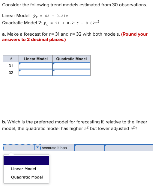 Solved Consider the following trend models estimated from 30 | Chegg.com
