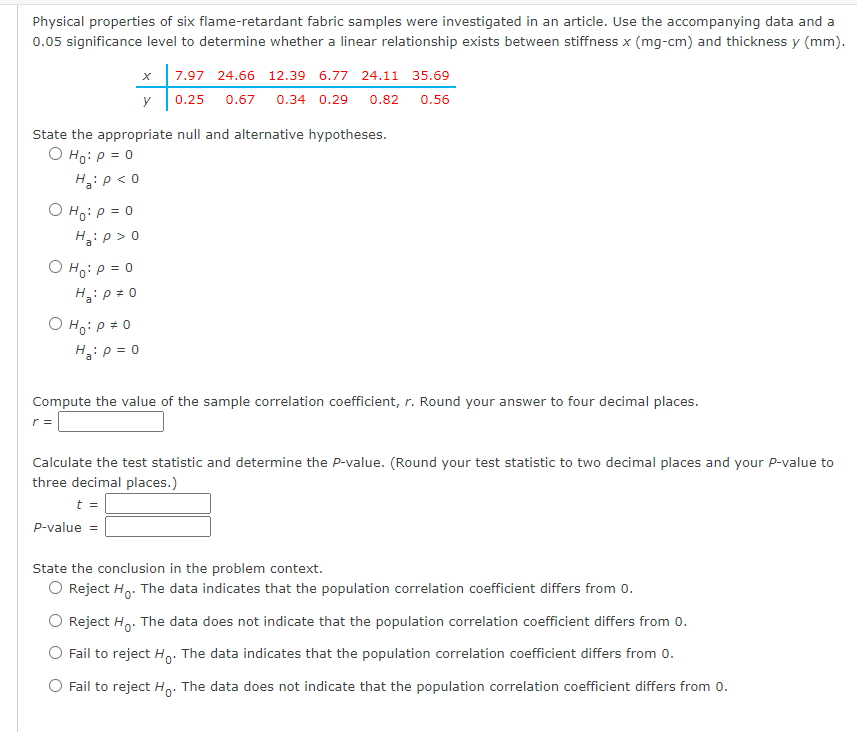 Solved Physical properties of six flame-retardant fabric | Chegg.com