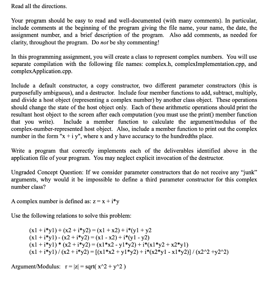 Read all the directions. Your program should be easy | Chegg.com