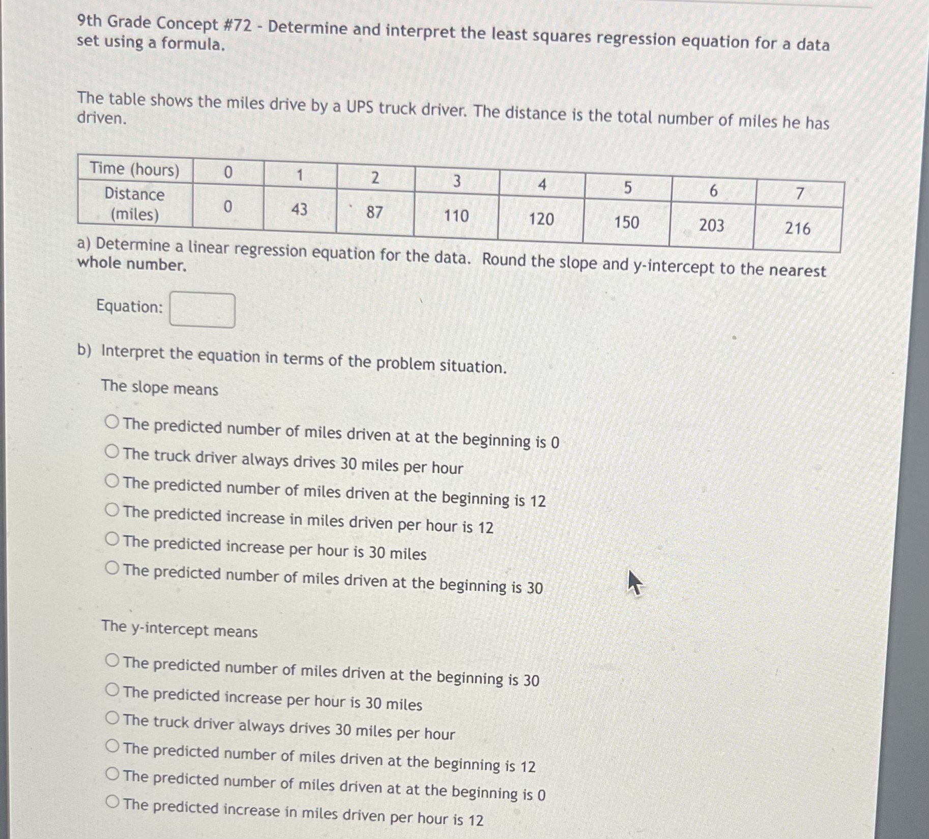 Solved 9 th Grade Concept \#72 - Determine and interpret the | Chegg.com