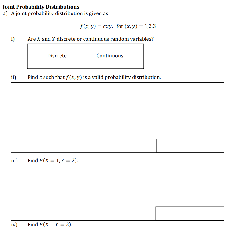 Solved Joint Probability Distributions a) A joint | Chegg.com
