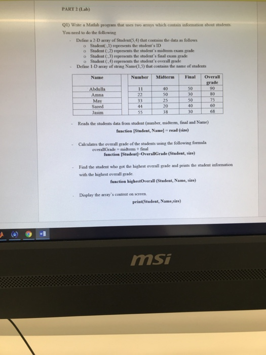 PART 2 (Lab) Q1) Write a Matlab program that uses two | Chegg.com