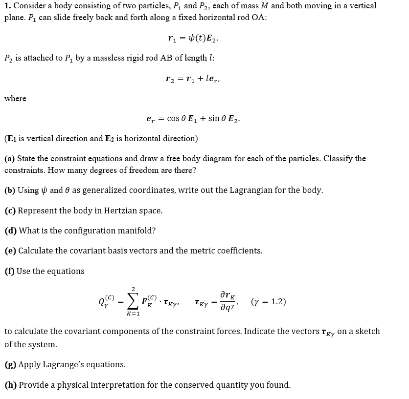 1. Consider a body consisting of two particles, P1 | Chegg.com