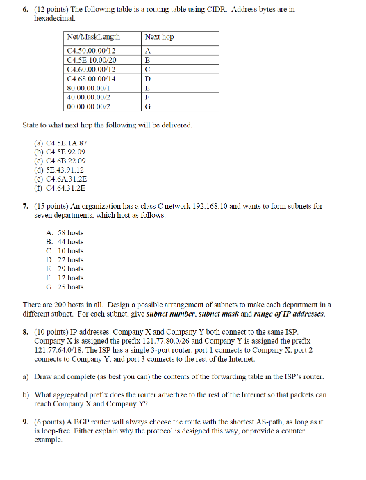 Solved 6. (12 points) The following table is a routing table | Chegg.com Solved 6. (12 points) The following table is a routing table | Chegg.com