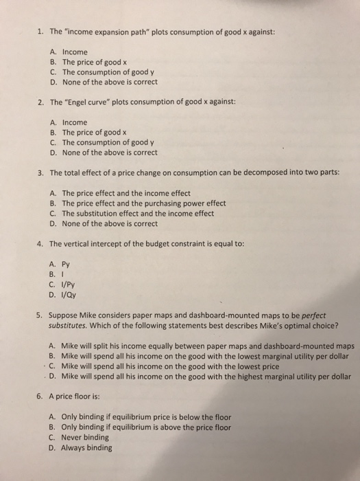 Solved 1. The "income expansion path" plots consumption of | Chegg.com