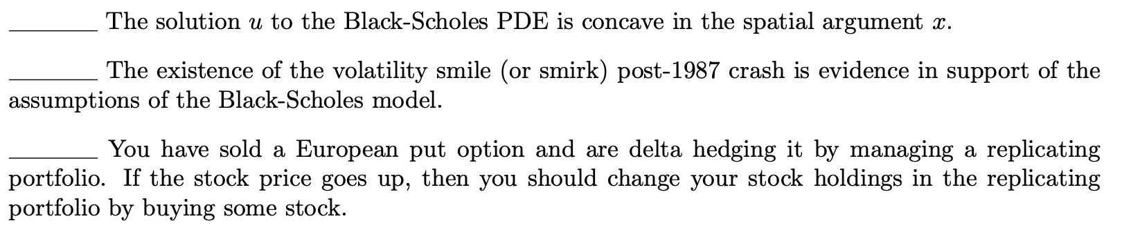 Solved The solution u to the Black-Scholes PDE is concave in | Chegg.com