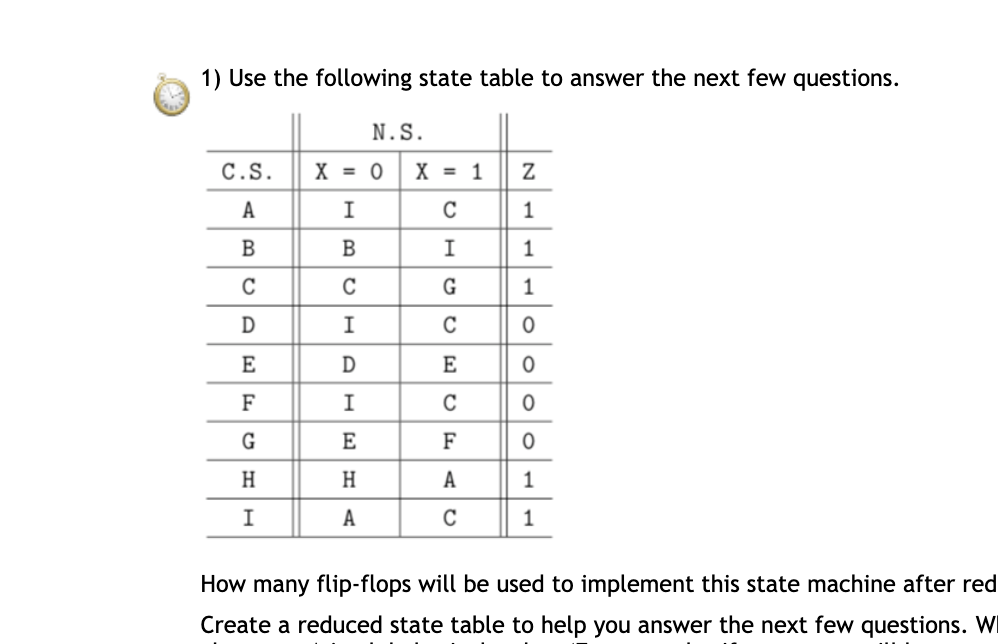 Solved 1) Use the following state table to answer the next | Chegg.com