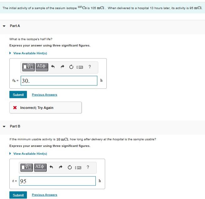 Solved The initial activity of a sample of the cesium | Chegg.com