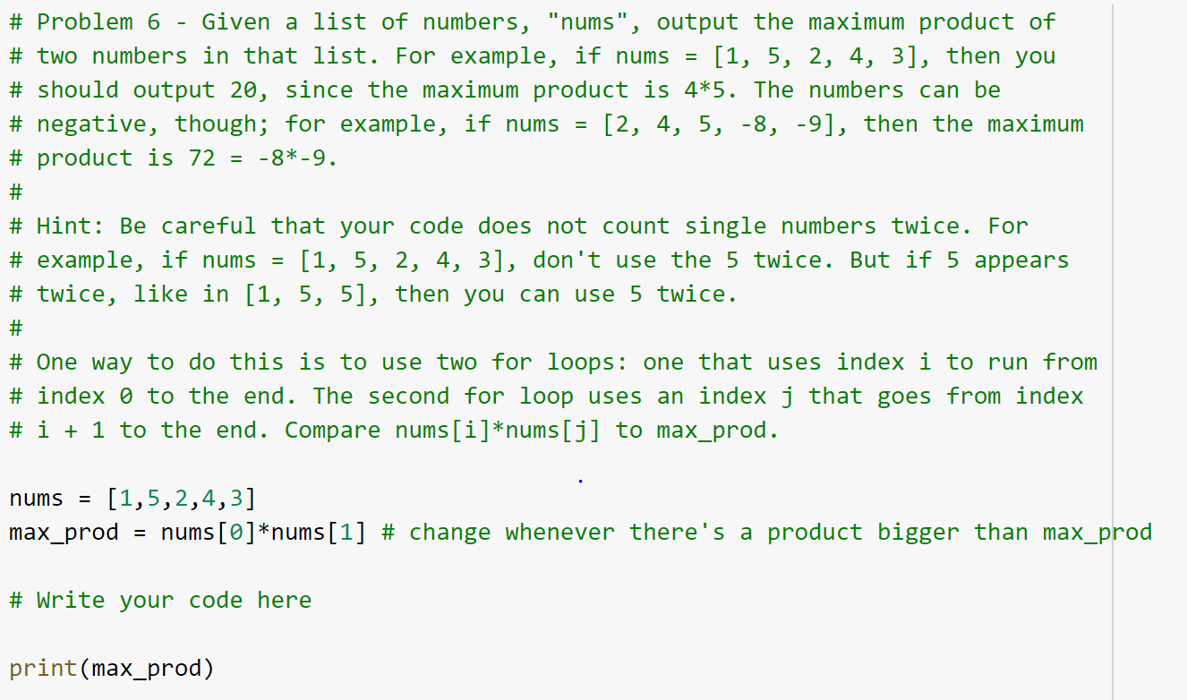 Solved # Problem 6 Given a list of numbers, "nums", output | Chegg.com