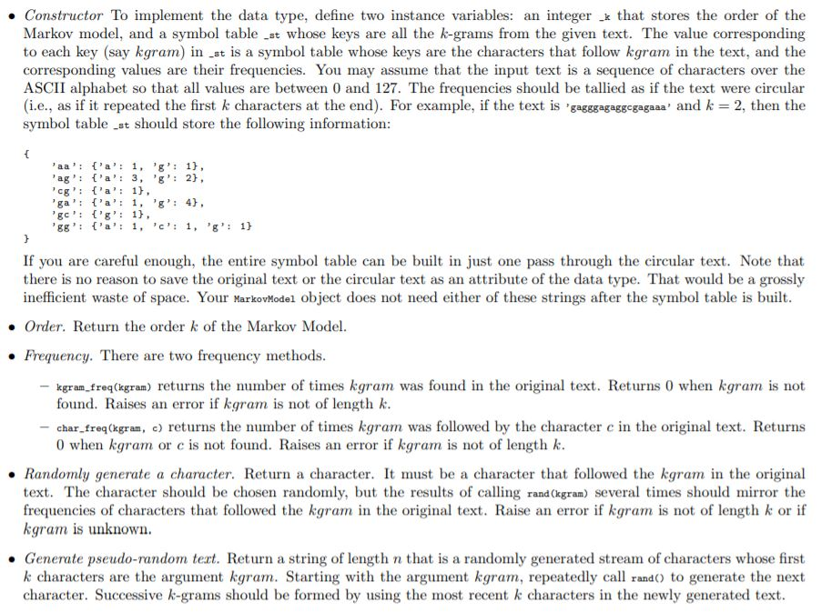 Solved Problem 1. (Markov Model Data Type) Define a data | Chegg.com