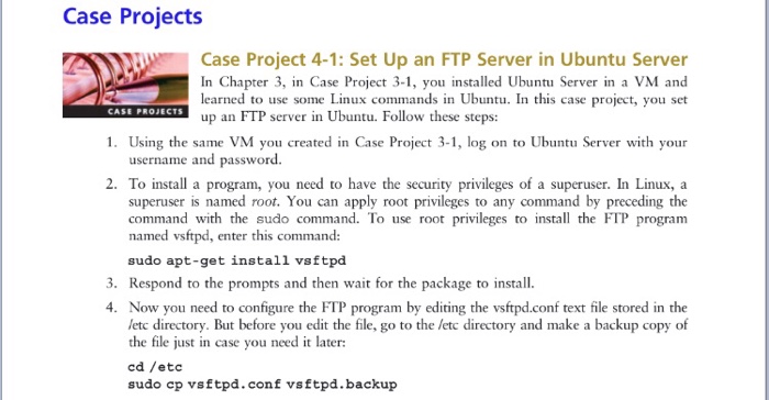 Solved Case Projects Case Project 4-1: Set Up an FTP Server | Chegg.com