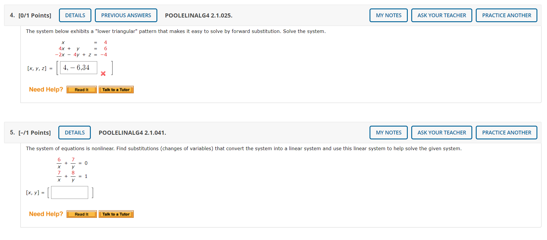 Solved 4. [0/1 Points] DETAILS PREVIOUS ANSWERS POOLELINALG4 | Chegg.com