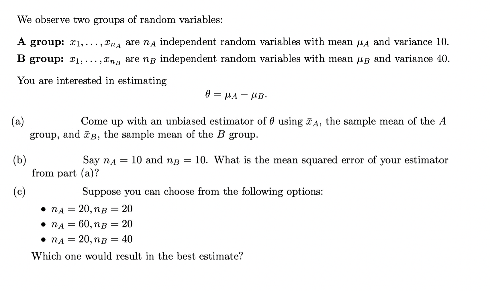 Solved We observe two groups of random variables: A group: | Chegg.com