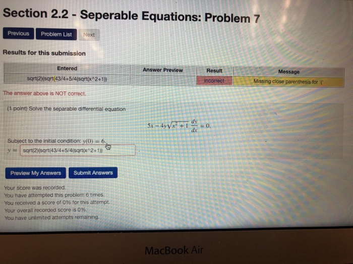 Solved Section 2 2 Seperable Equations Problem 7