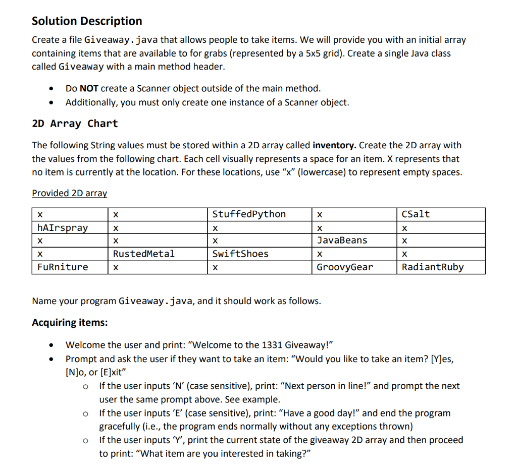 Solved Solution Description Create a file Giveaway. java | Chegg.com