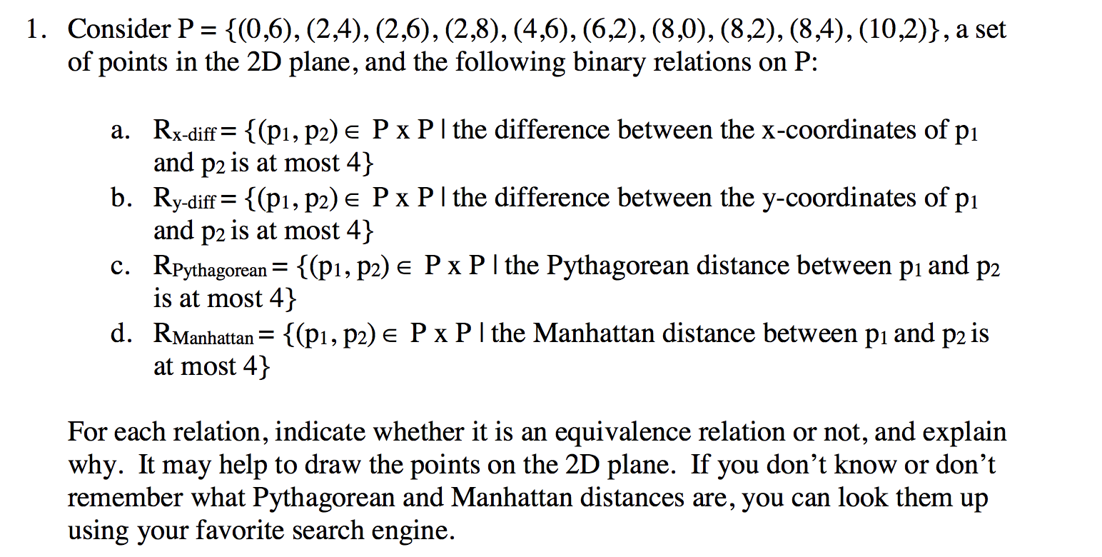 Solved 1. Consider P= {0,6), (2,4), (2,6), (2,8), (4,6), | Chegg.com