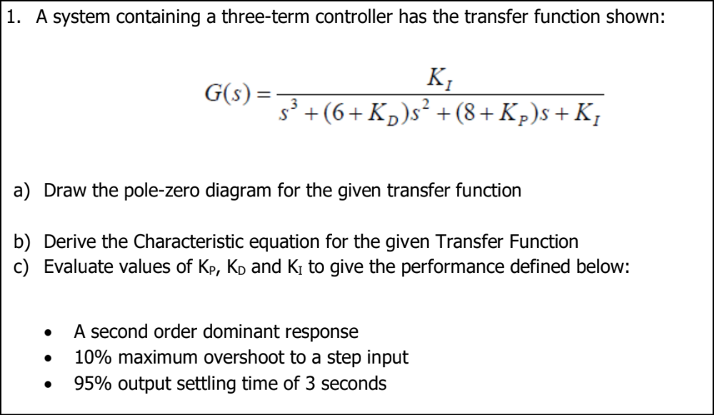 Solved A system containing a three-term controller has the | Chegg.com