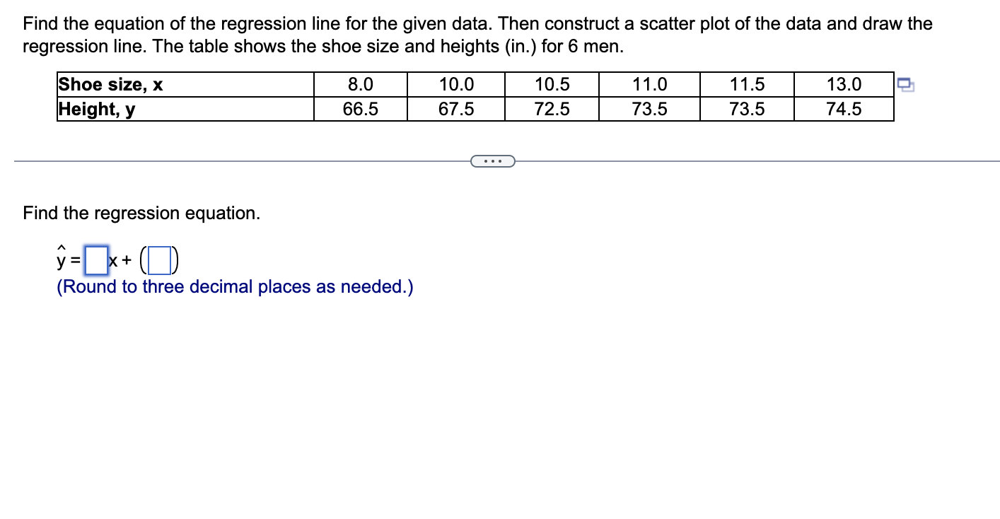 Solved Find the equation of the regression line for the | Chegg.com