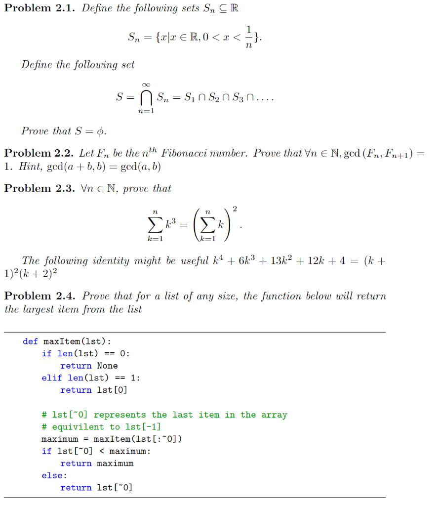 Solved Problem 2.1. Define the following sets Sn⊆R | Chegg.com