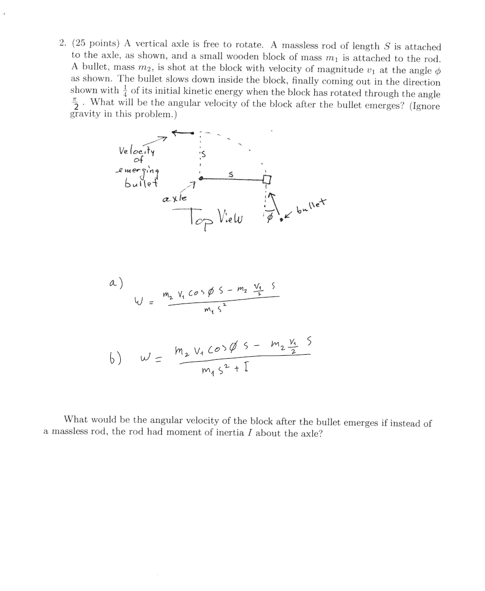Solved 2. (25 points) A vertical axle is free to rotate. A | Chegg.com